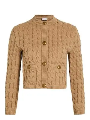 Moncler Cable-knit Cotton-blend Cardigan - Brown