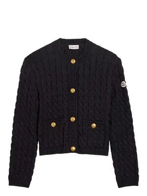 Moncler Cable-knit Cotton-blend Cardigan - Navy
