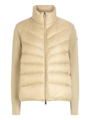 Moncler Quilted Shell And Wool-knit Cardigan - Beige