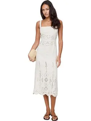 Banana Republic Eyelet Linen Midi Dress - Natural Beige