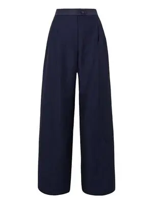 Etro Pleated Cotton And Wool-blend Jacquard Wide-leg Pants - Midnight Blue