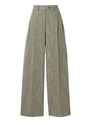 Etro Pleated Checked Wide-leg Pants - Sage Green