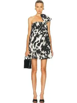 Oscar De La Renta One Shoulder Mini Dress - Ecru/black