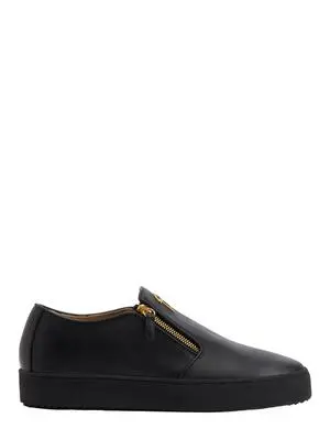 GIUSEPPE ZANOTTI Leather Slip-Ons With Zipper Detailing Black