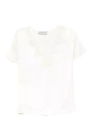 ERMANNO FIRENZE Lace-trimmed V-neck Top - Neutrals