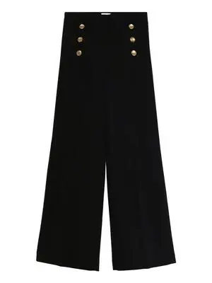 Seductive Bridget Gold-button Wide-leg Trousers - Black