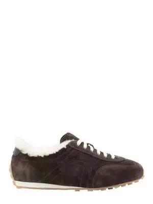 Santoni Suede Shearling Sneakers - Brown