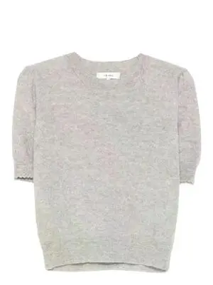 FRAME Pointelle Puff-sleeved Top - Grey