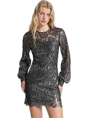 Michael Kors Metallic Paisley Lace Mini Dress - Grey