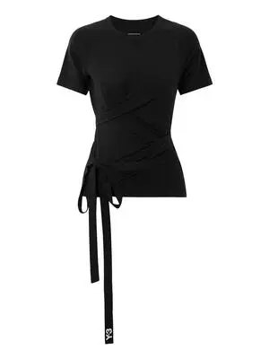 Adidas Originals By Alexander Wang Y-3 Tie-detailed Striped Lyocell-blend Jersey T-shirt - Black