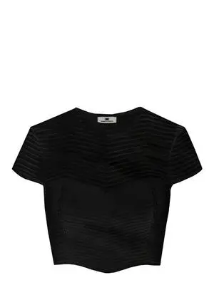 Elisabetta Franchi Herringbone-pattern Crop Top - Black