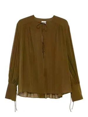 ANDAMANE Tie-Neck Gathered Blouse