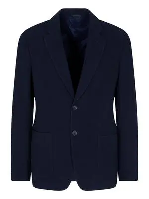Giorgio Armani Single-breasted Jacket In Stretch Wool Seersucker - Blue