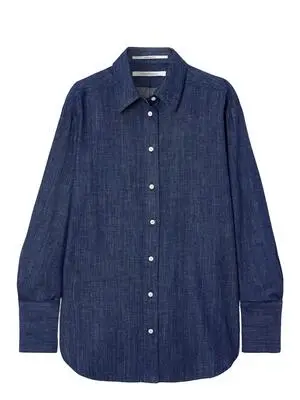 Another Tomorrow Oversized Organic Cotton-chambray Shirt - Blue