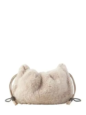 Brunello Cucinelli Leather-trimmed Shearling Shoulder Bag - Neutrals
