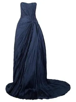 MARMAR HALIM Strapless Plissé-taffeta Gown - Blue