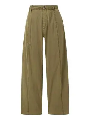 Co Belted Paneled Cotton Wide-leg Pants - Green