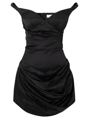 Magda Butrym Off-the-shoulder Ruched Satin Mini Dress - Black