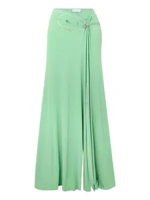 Rabanne Studded Gathered Cutout Jersey Maxi Skirt - Green