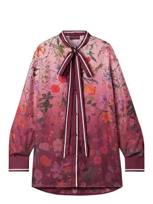 Gucci Floral-print Silk-twill Shirt With Pussy-bow - Red