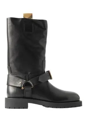 Burberry Buckled Leather Boots - Black