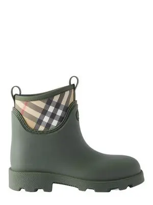Burberry Checked Nylon-paneled Rubber Ankle Boots - Green