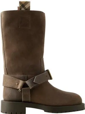 Burberry Buckled Suede Boots - Green