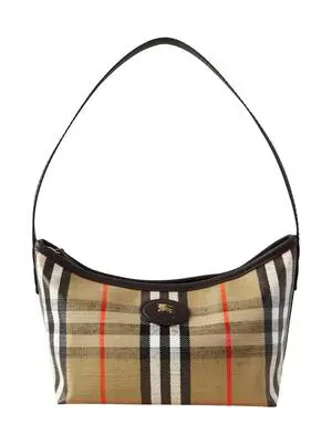 Burberry Leather-trimmed Checked Canvas Shoulder Bag - Neutrals