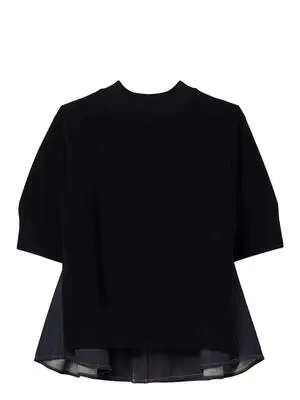 Sacai Paneled Ribbed-knit And Denim Top - Black