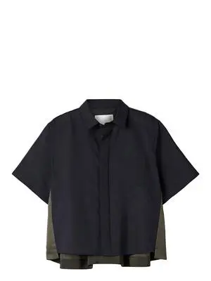 Sacai Paneled Cotton And Shell Shirt - Blue