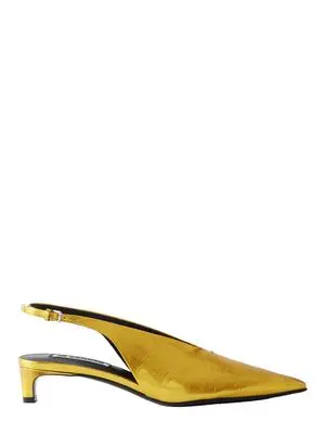 JIL SANDER Metallic Leather Slingback Pumps - Gold