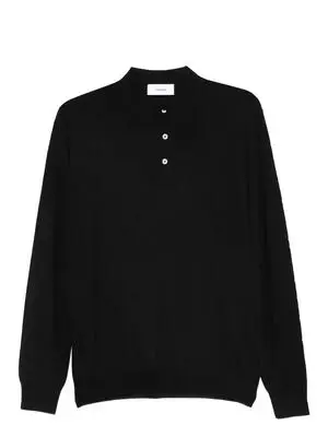 LARDINI Long-sleeve Wool Polo Shirt - Black