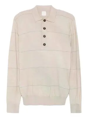 Eleventy Striped Long-sleeve Polo Shirt - Neutrals