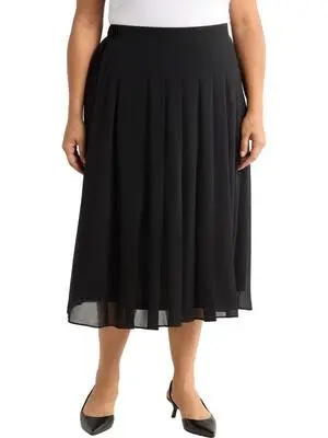 KASPER Pleated Midi Skirt - Black