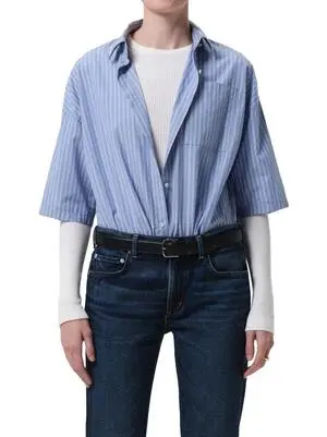 Citizens Of Humanity Frances Cape Crop Button-up Shirt - Kindered Stripe