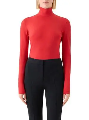 Akris Long Sleeve Mock Neck Top - Vermillion