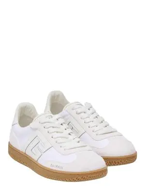 Balmain Leather And Canvas Swan Trainers - White