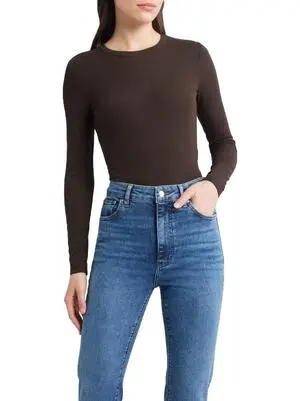 FRAME Rib Crewneck Top - Coffee