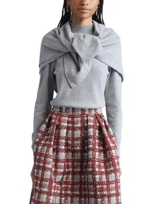 Oscar De La Renta Cashmere Sweater With Removable Scarf - Melange Grey