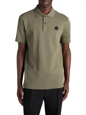 Moncler Logo Patch Cotton Polo - Dusty Olive