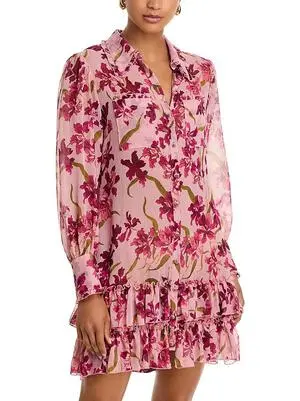 Cinq À Sept Floral Print Ruffled Hem Shirtdress - Blush Petal Multi