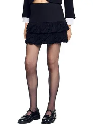 Sandro Ruffle Hem Mini Skirt - Black