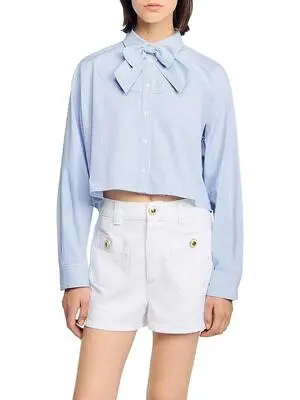 Sandro Bow Collar Shirt - Ciel/ Blanc