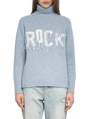 Zadig&Voltaire Mora We Rock Merino Wool Turtleneck Sweater - Light Blue