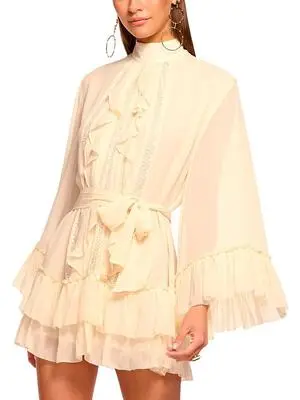 Ramy Brook Claudia Ruffle Tie Waist Mini Dress Bone