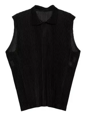 Issey Miyake Pleated Sleeveless Polo Shirt - Black