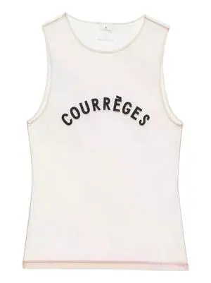 COURREGES Logo-print Tulle Top - Neutrals
