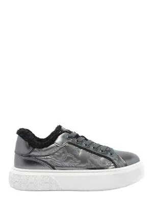 Pinko Metallic Fur-lined Sneakers - Grey