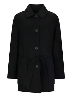Max Mara Lembi Belted Buttoned Coat Black