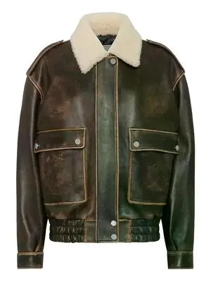 Philipp Plein Leather Aviator Bomber Jacket - Brown
